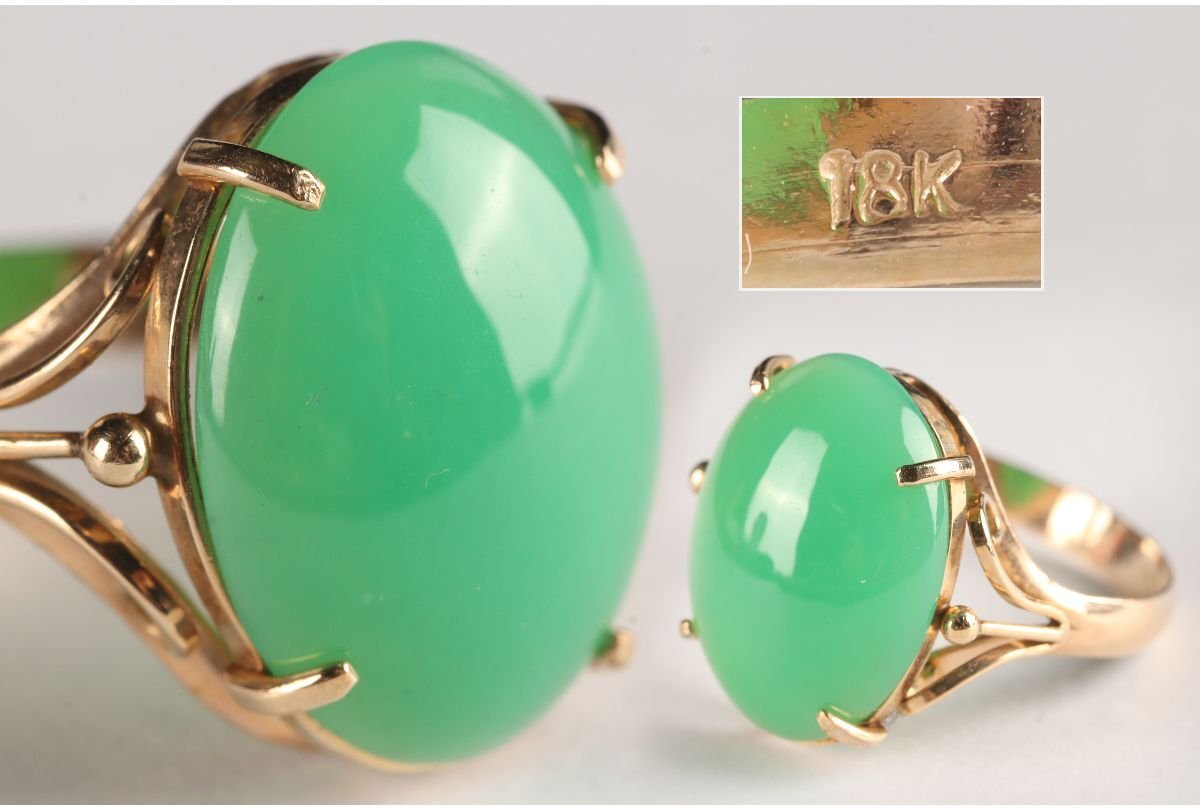 Yahoo!オークション - [URA]18K金具/翡翠指輪/15.9mm×12mm/2.78g/12号...