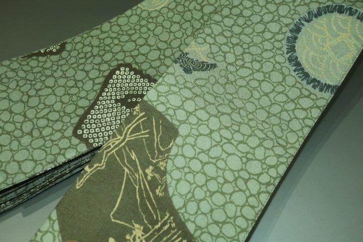 Yahoo!オークション - 壱水2918 男角帯 本絹交ぜ織り西陣織К染物 灰緑...