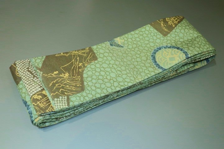 Yahoo!オークション - 壱水2918 男角帯 本絹交ぜ織り西陣織К染物 灰緑...