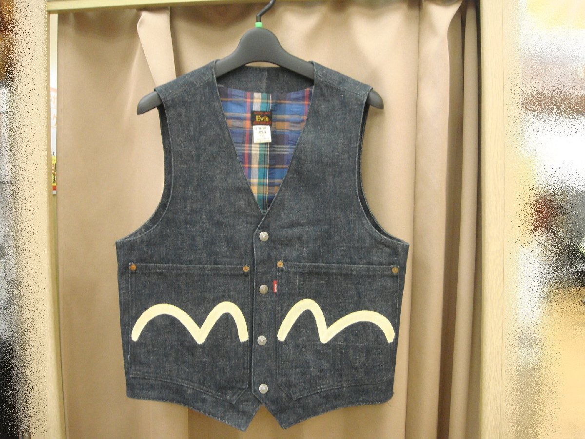 Yahoo!オークション - 5506 エヴィス EVISU デニムベスト ジレ チョッ...