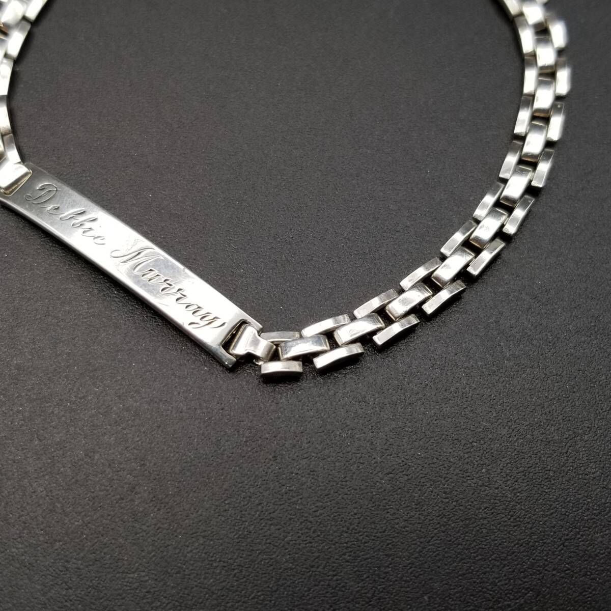 A&Z IDタグ ヴィンテージ ブレスレット 925 シルバー ボックスチェーンリンク 銀 細幅 ネームプレート Y14-G - シルバー