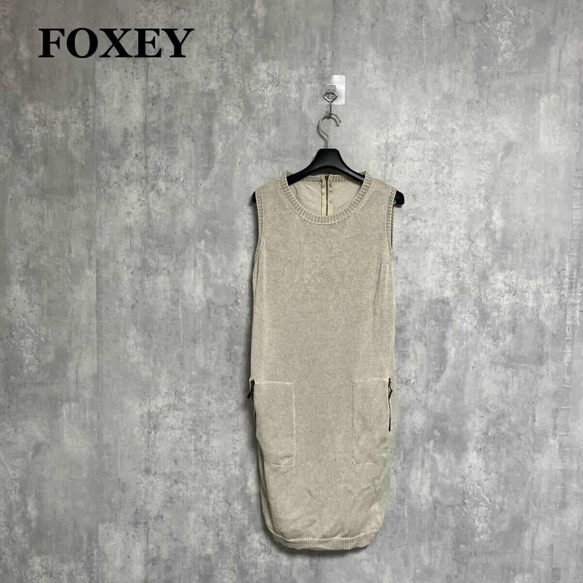 Yahoo!オークション - FOXEY リネン ノースリーブワンピース 40 フォク...