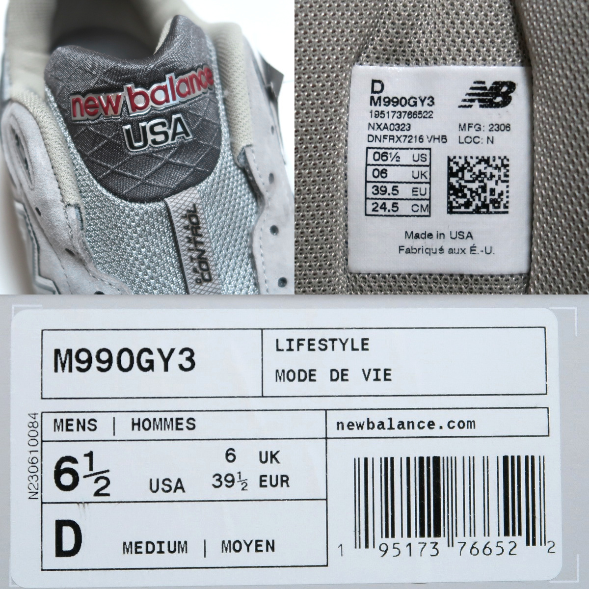 Yahoo!オークション - USA製 24.5 新品 ニューバランス M990 GY3 スニ...