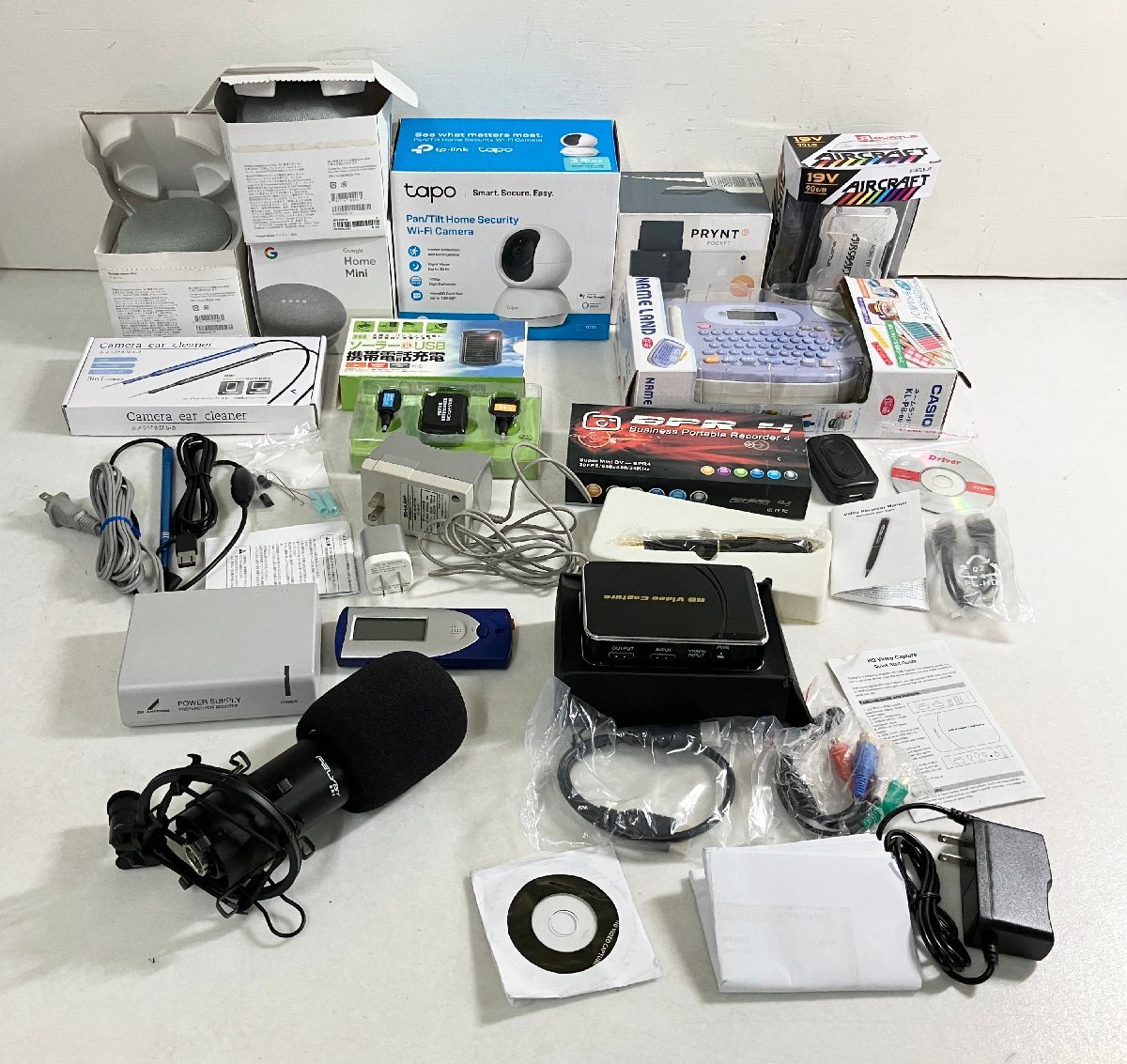小型家電まとめ google home mini 監視カメラ CASIO ネームカレンダー キャプチャーボード マイク amazonechodot 他ジャンク品 5.7kg(家電、AV、カメラ ...