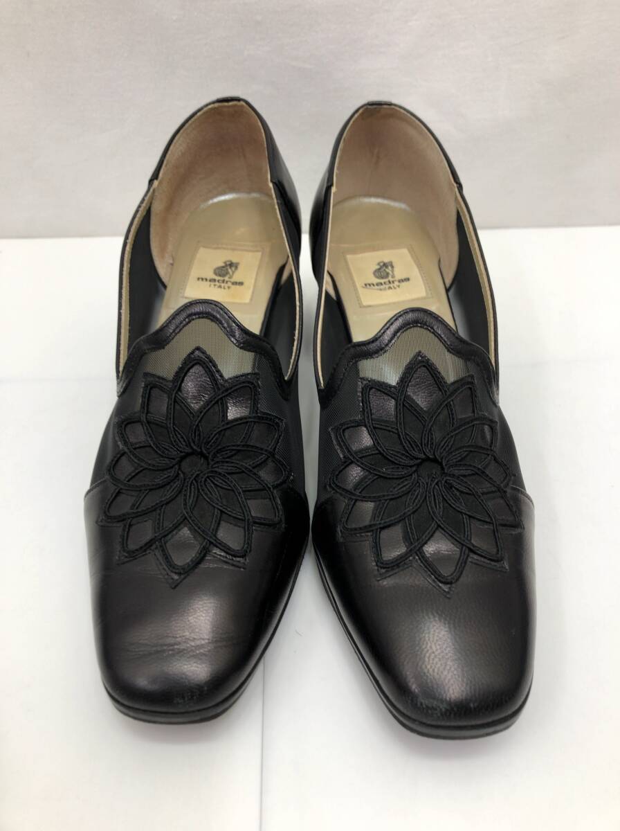 Yahoo!オークション - madras レザーxシースルー パンプス 花柄刺繍 24...