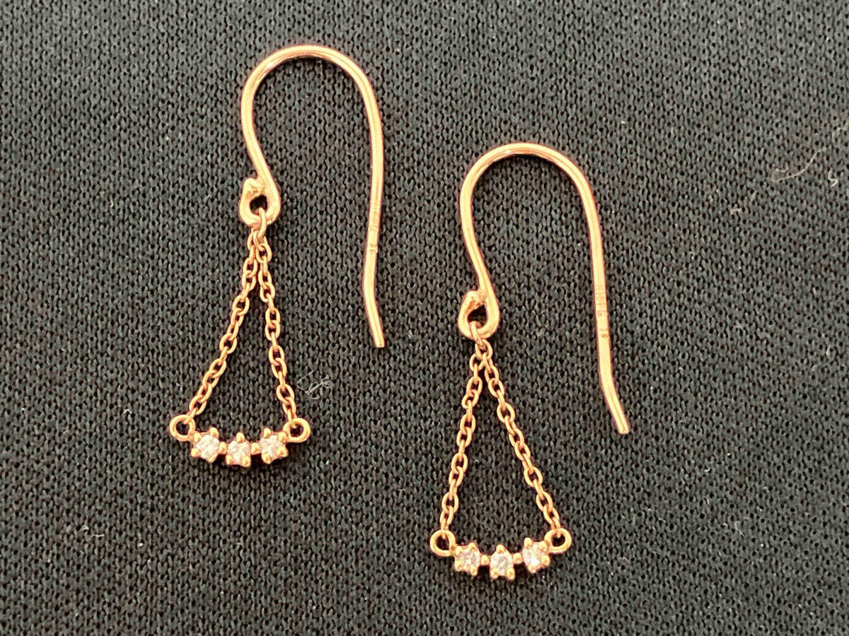 Yahoo!オークション - K10PG／0.7g／フックピアスダイヤ付き ／ピンク...