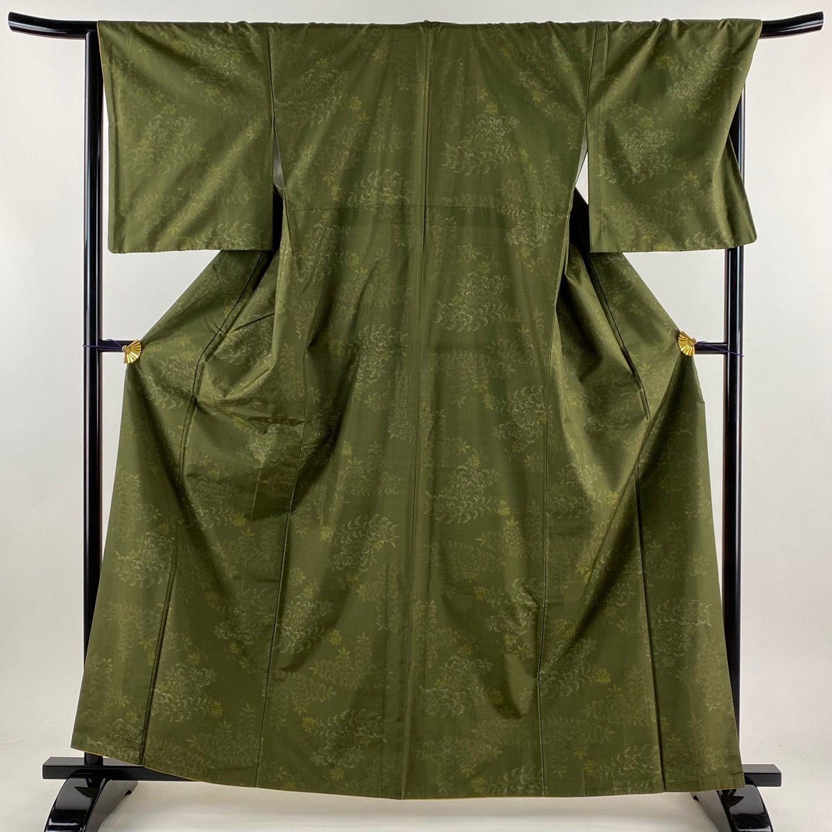 Yahoo!オークション - 紬 身丈161.5cm 裄丈67.5cm L 袷 草花 茶緑色 正...
