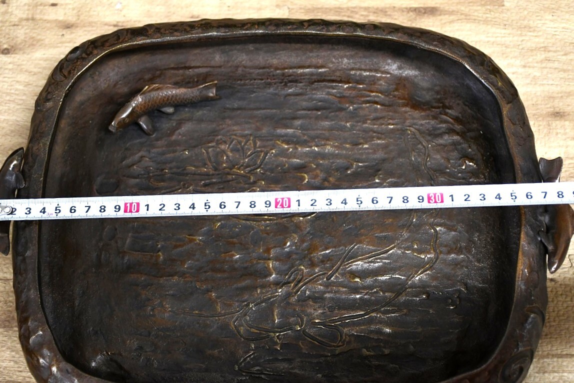 Yahoo!オークション - NY5-93【現状品】般若純一郎作 鯉 銅製水盤 水盤...