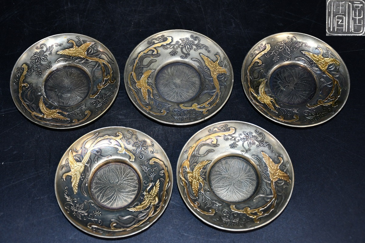 Yahoo!オークション - NY5-55【現状品】清信 鳳凰文 茶托5客 茶托 茶道...