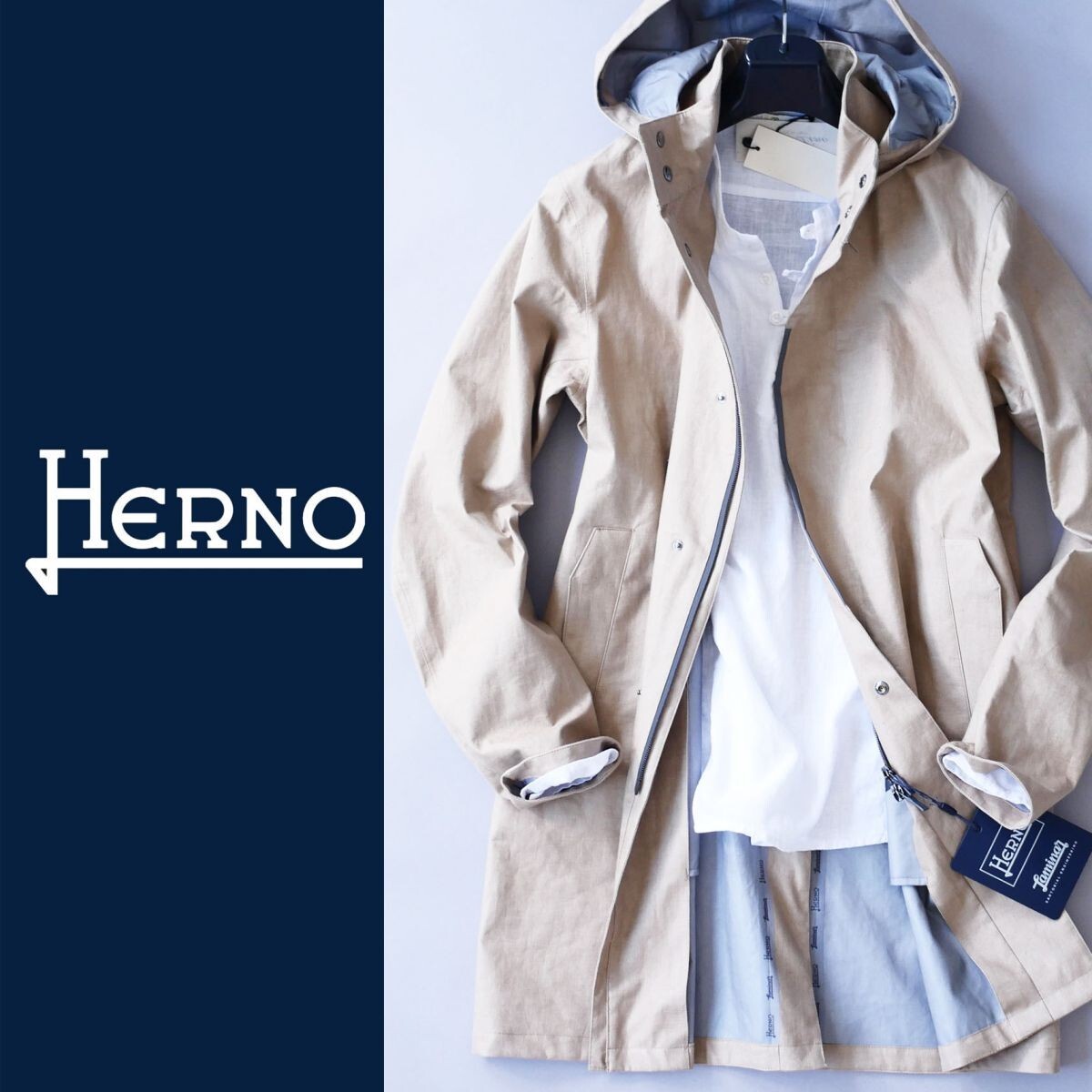 dp562 48 50 選択可 HERNO イタリアンクラシコ ヘルノ 麻 撥水×防風×発汗リネン100％サマーフーデッドコート(スプリングコート)｜売買されたオークション情報、yahooの ...