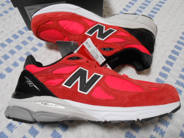 Yahoo!オークション - 新品 USA製 ニューバランス M990 PL3 レッドxブ...