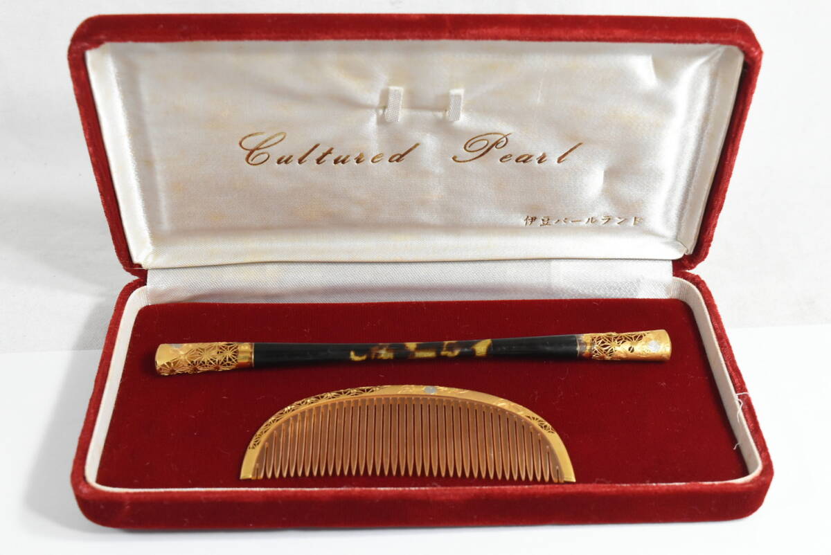 Yahoo!オークション - 櫛 笄 セット アンティーク K20 刻印 べっ甲 彫...