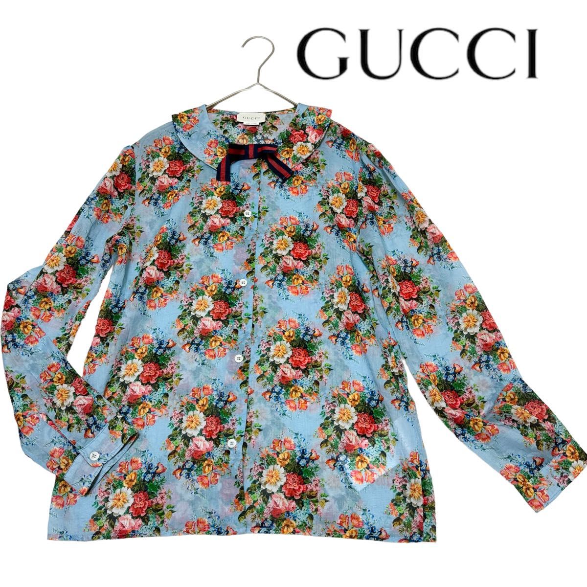 極美品【GUCCI】 グッチ フローラ柄 フラワー シアーシャツ 極美品【GUCCI】 グッチ フローラ柄 フラワー シアーシャツ