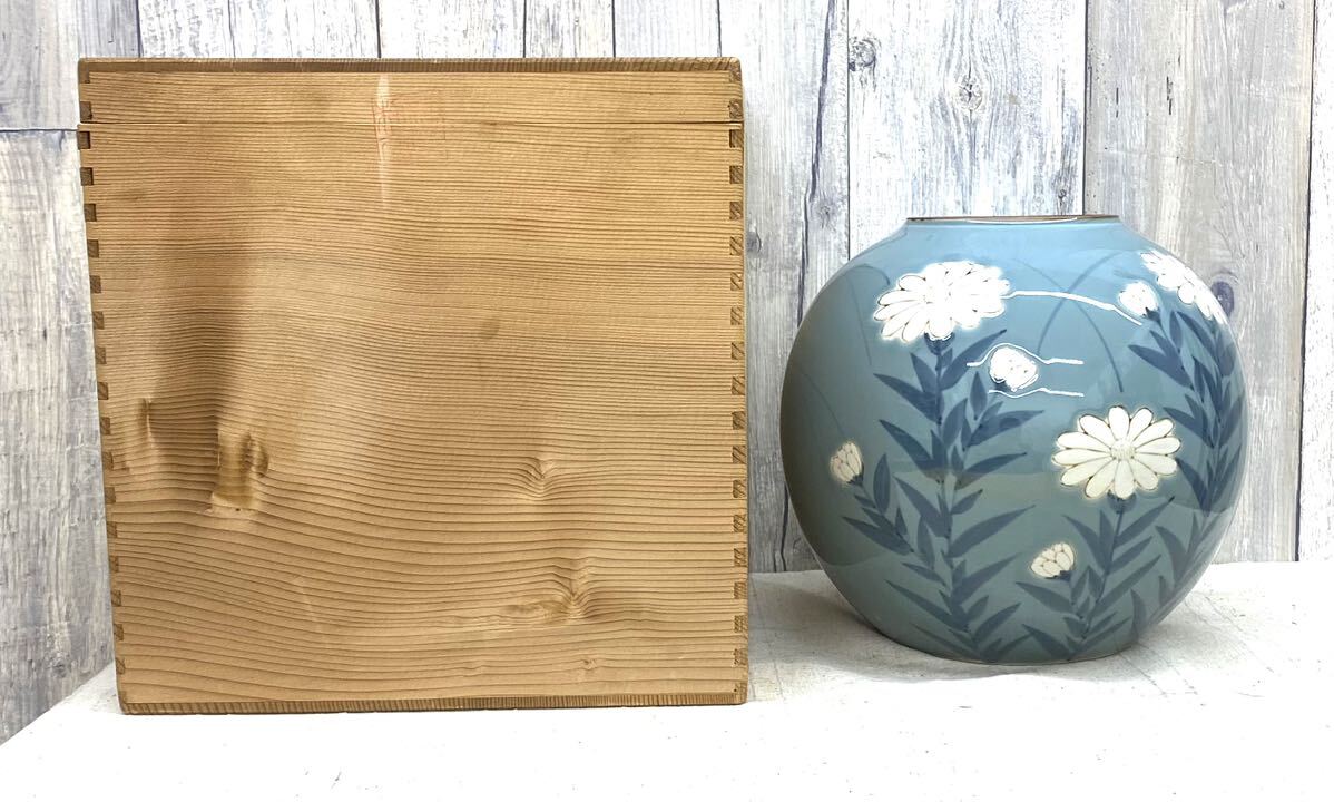 Yahoo!オークション - 〈N1120〉 花瓶 花器 九谷焼 旭山窯 青彩花柄 花...