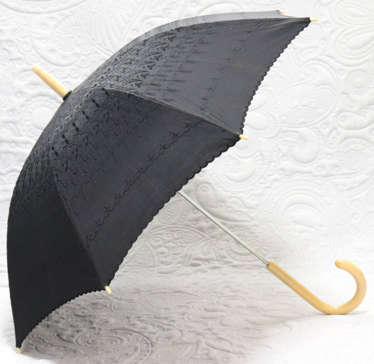 新品【長傘 日傘】高級1点物 ブラック黒地に傘全体豪華お花 新品【長傘 日傘】高級1点物 ブラック黒地に傘全体豪華お花