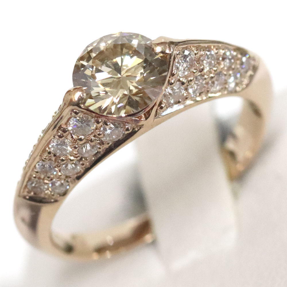 Yahoo!オークション - K18PGブラウンダイヤモンドリング D0.754 D0.48 ...