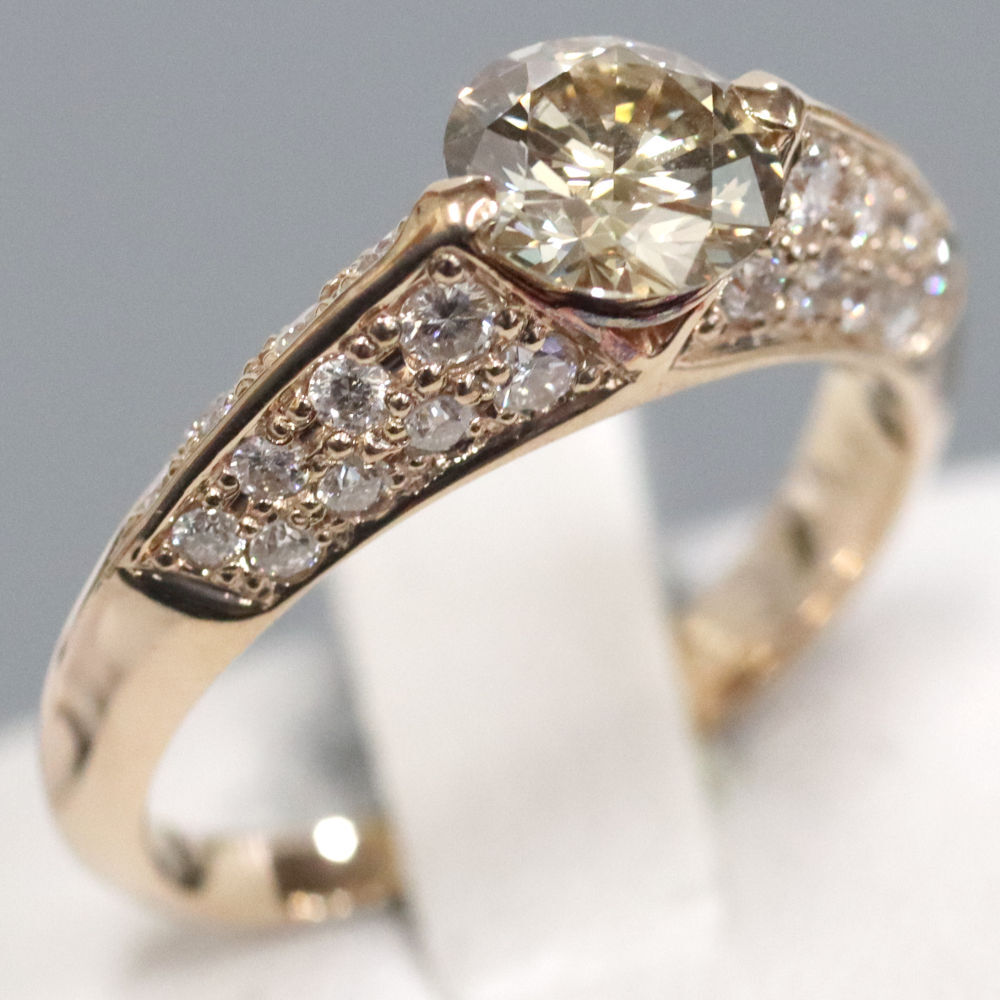 Yahoo!オークション - K18PGブラウンダイヤモンドリング D0.754 D0.48 ...