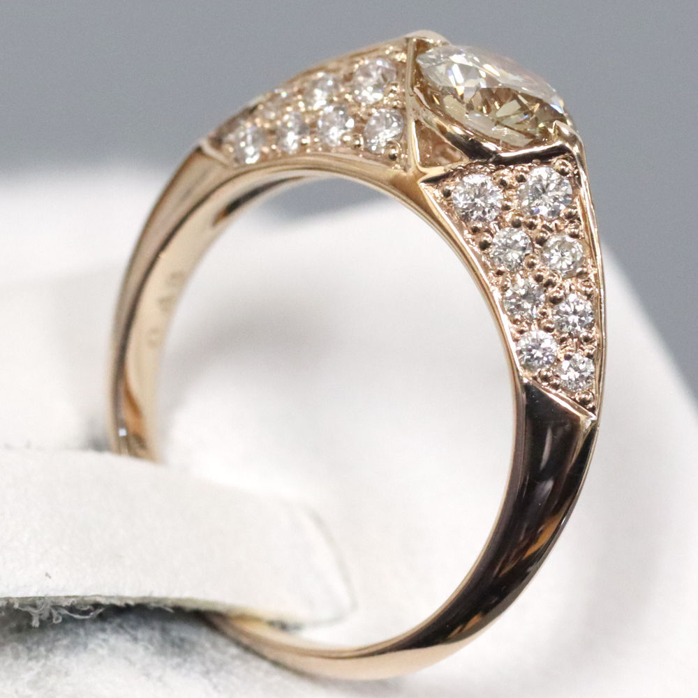 Yahoo!オークション - K18PGブラウンダイヤモンドリング D0.754 D0.48 ...