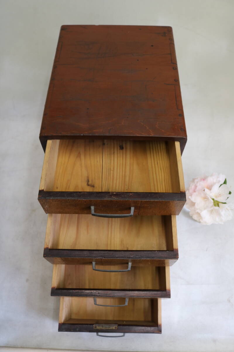 Yahoo!オークション - b111.アンティーク 昭和レトロ 古い小抽斗楢張...