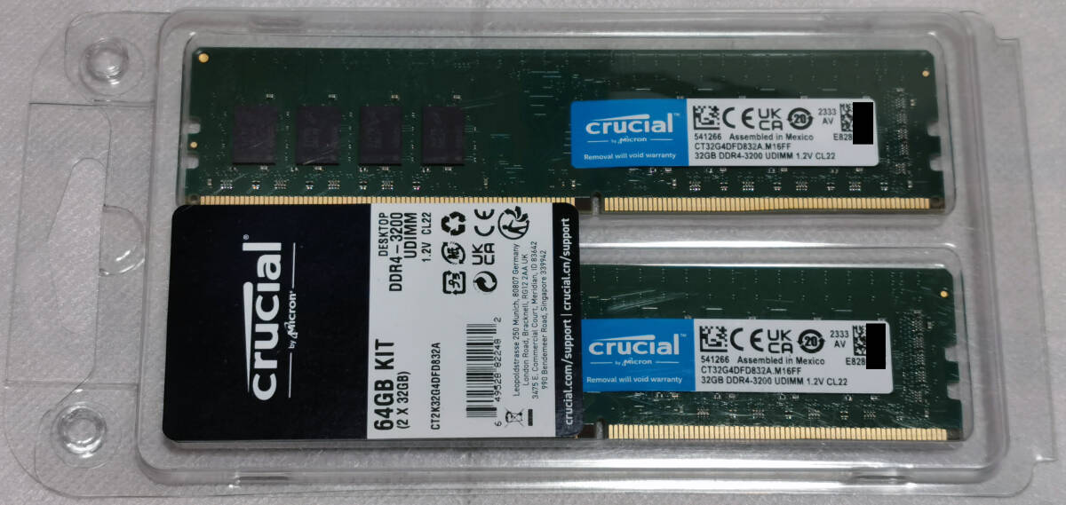 Yahoo!オークション - Crucial PC4-25600(DDR4-3200) 32GBx2枚=64GB CL...