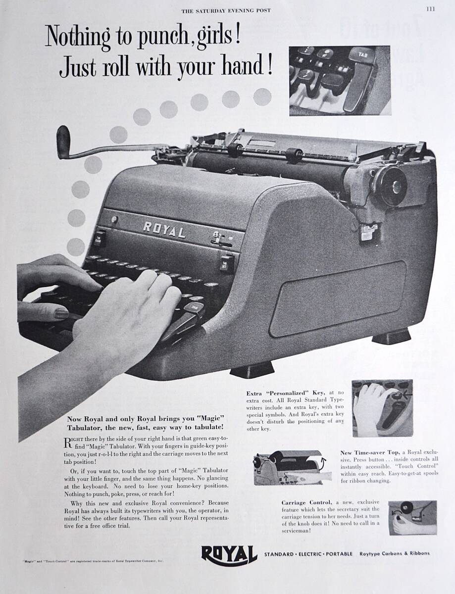 Yahoo!オークション - 稀少 広告/1953年ロイヤル・タイプライター広告/...