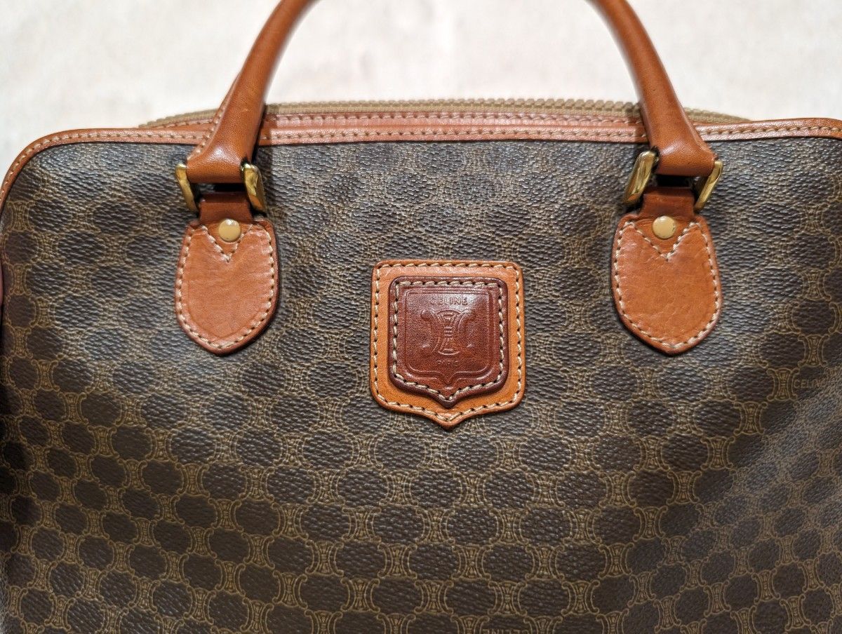 CELINE セリーヌ ハンドバッグ マカダム柄 ブラウン レザー CELINE セリーヌ ハンドバッグ マカダム柄 ブラウン レザー