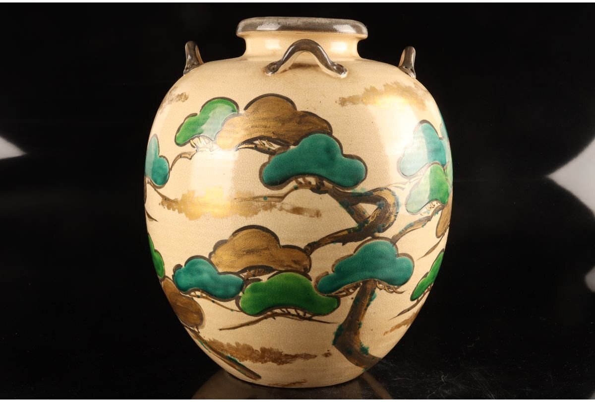 Yahoo!オークション - [URA]乾山 銘/金彩松図四耳壷/約3kg/8-5-22 (検...