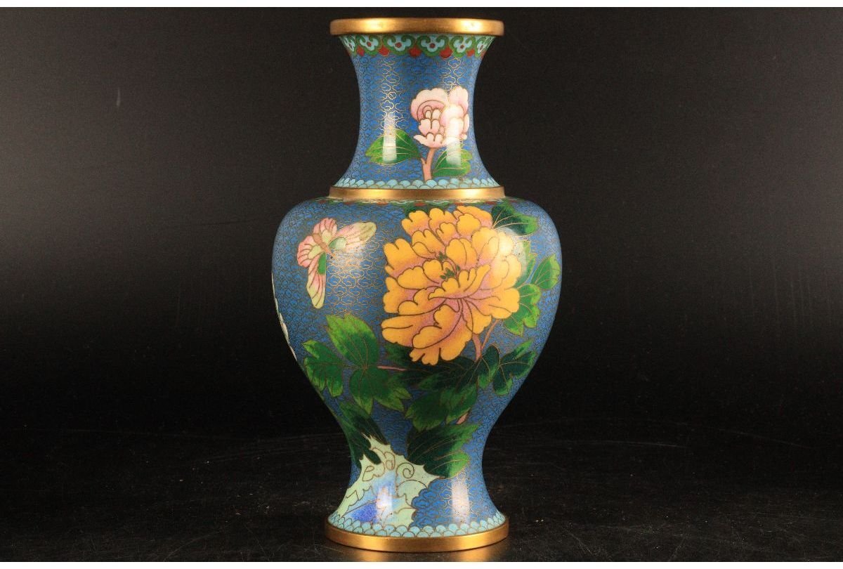 Yahoo!オークション - [URA]中国美術/花蝶文七宝花瓶/825g/17-6-19 (検...