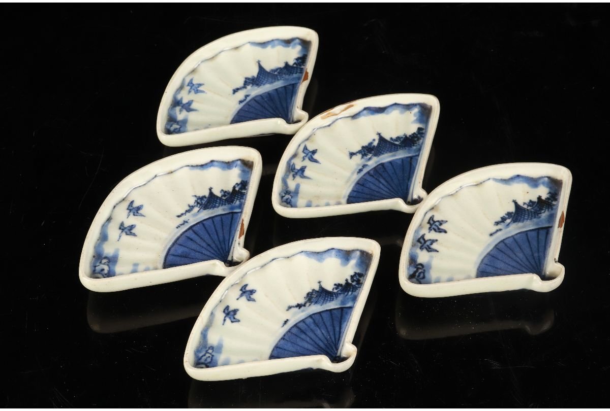 Yahoo!オークション - [URA]太明年製/伊万里染付風翔鶴景図扇面小皿5客...
