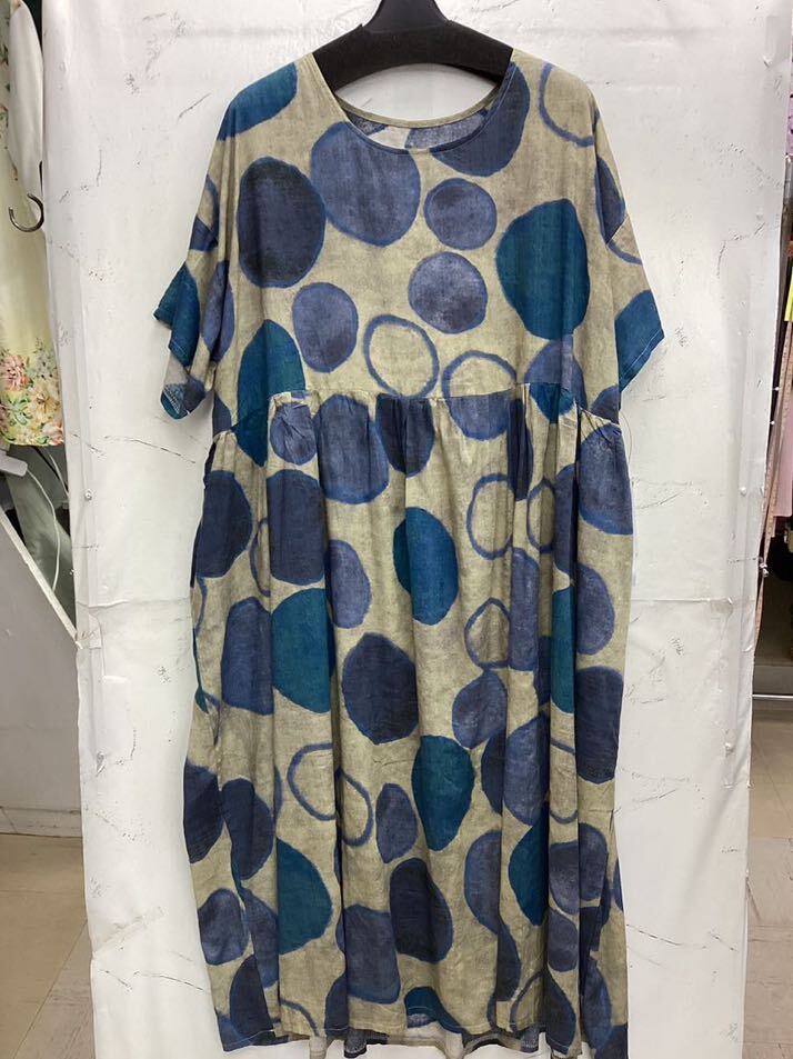 Yahoo!オークション - [S66]処分 綿混 ホームワンピース [M-L/水玉/ブ...