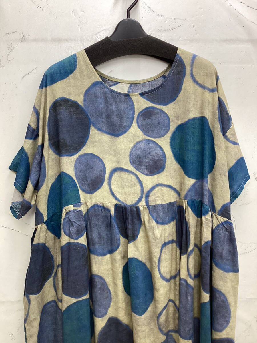 Yahoo!オークション - [S66]処分 綿混 ホームワンピース [M-L/水玉/ブ...