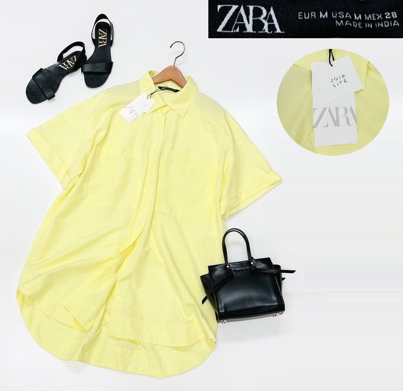 M/ ZARA レモンイエロー ロングシャツ レディース タグ M/ ZARA レモンイエロー ロングシャツ レディース タグ