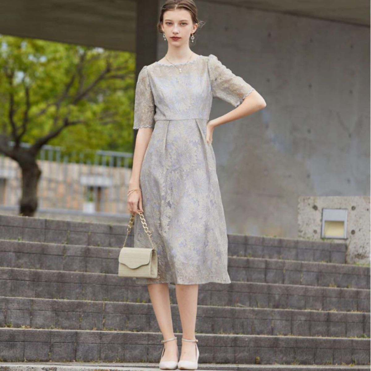 Dorry Doll ゴールドヴィンテージレースワンピースドレス ブルー Dorry Doll ゴールドヴィンテージレースワンピースドレス ブルー