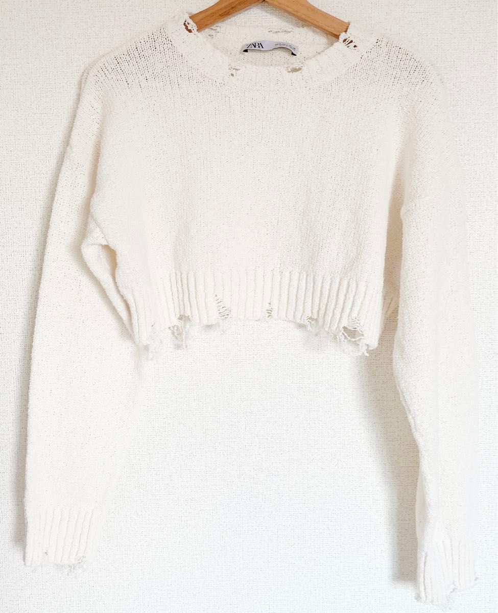 ZARA クロップド ダメージニット セーター Sサイズ|Yahoo ZARA クロップド ダメージニット セーター Sサイズ|Yahoo