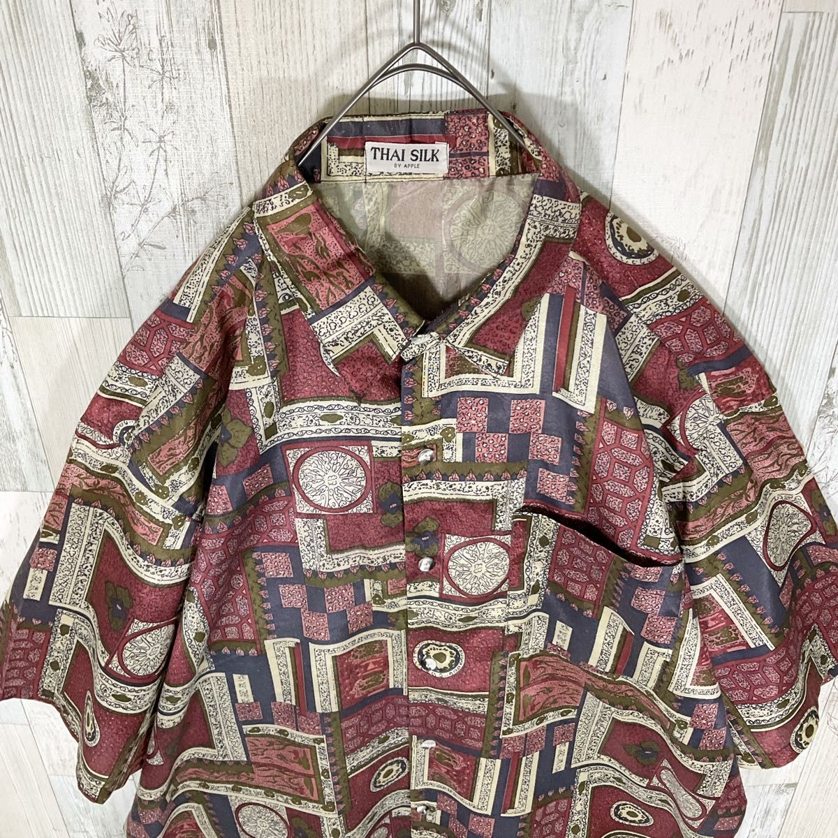 柄シャツ メンズ 半袖 L 赤 古着 総柄 パターン柄 ヴィンテージ 柄シャツ メンズ 半袖 L 赤 古着 総柄 パターン柄 ヴィンテージ