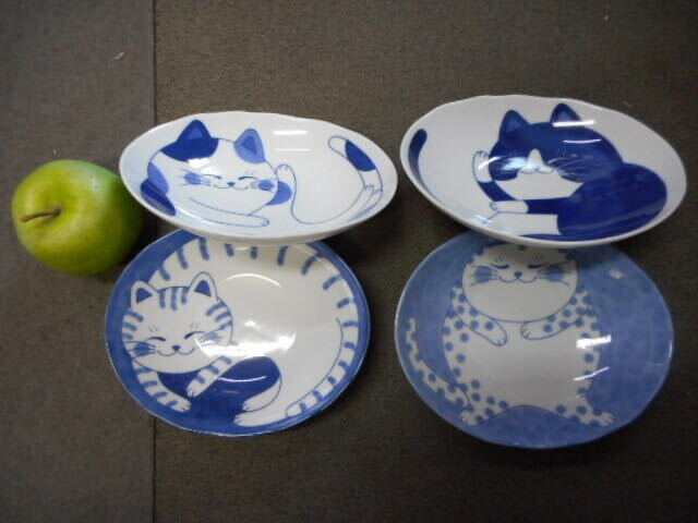 Yahoo!オークション - 藍染ねこ 19.5㎝楕円深皿4柄組 日本製美濃焼 新...