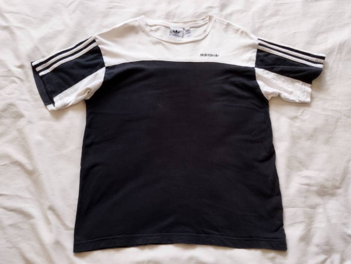 Yahoo!オークション - Adidas トレフォイル 黒白切替TシャツL