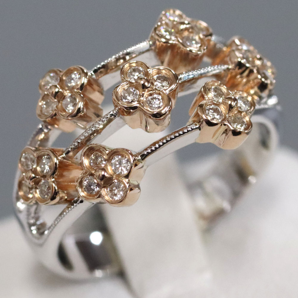 Yahoo!オークション - K18WG/PGダイヤモンドリング フラワーモチーフ D...