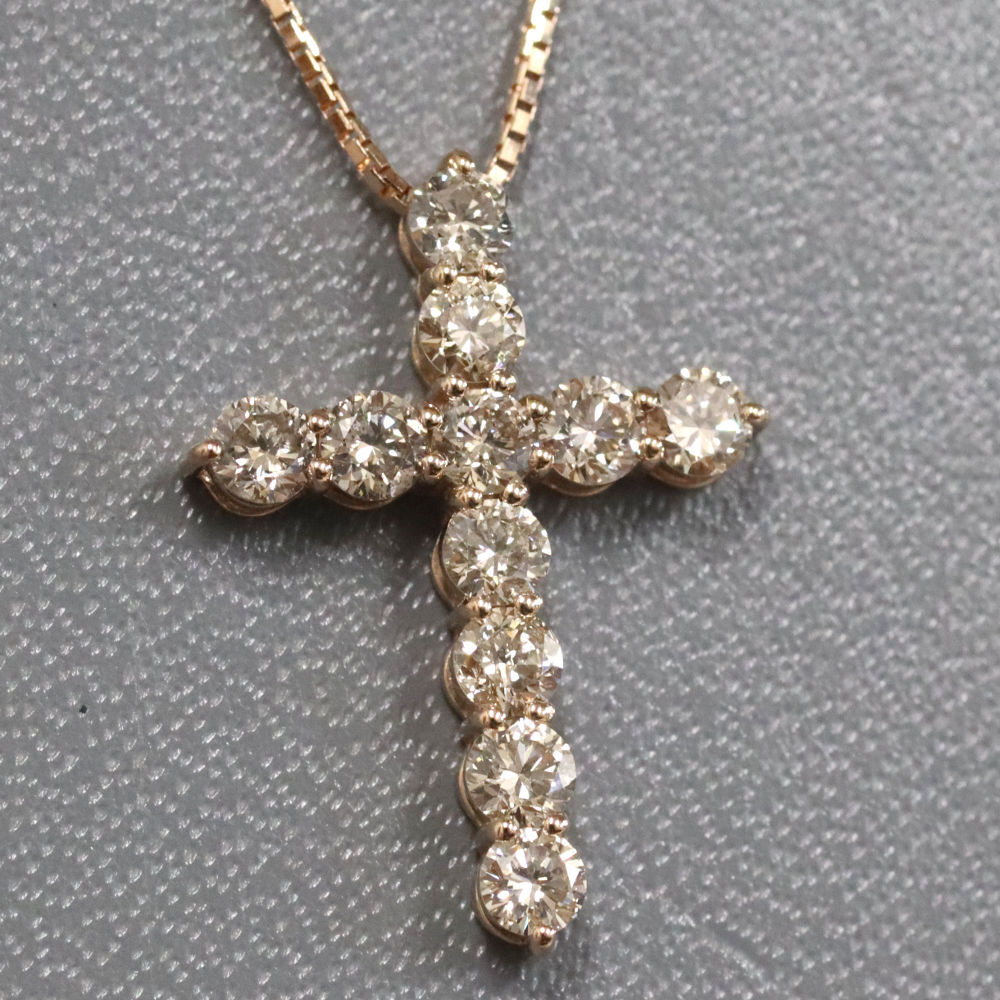 Yahoo!オークション - K18PGブラウンダイヤモンドペンダント クロスモ...