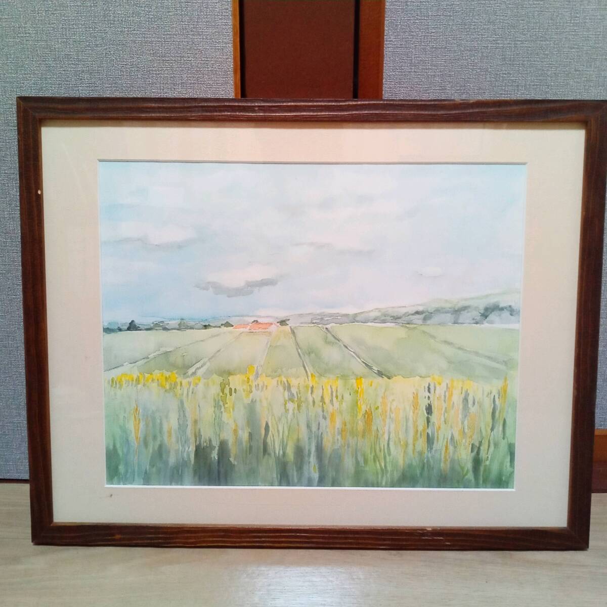 Yahoo!オークション - 風景 黄色い花畑 水彩画 絵画額装【つ2619】