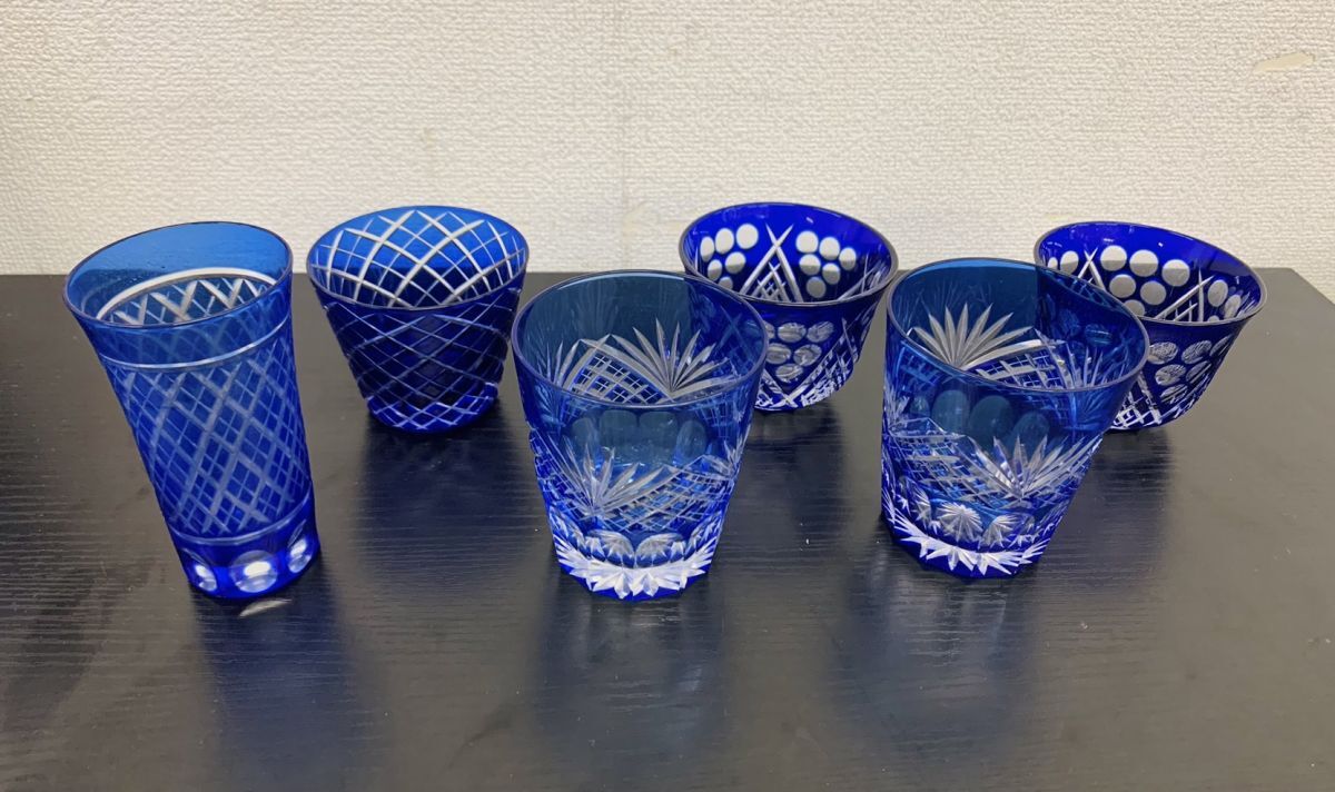 H332-W6-1705 切子グラス キリコ ロックグラス タンブラー 青 濃青 6点セット(工芸ガラス)｜売買されたオークション情報、yahooの商品情報をアーカイブ公開 - オークファン ...