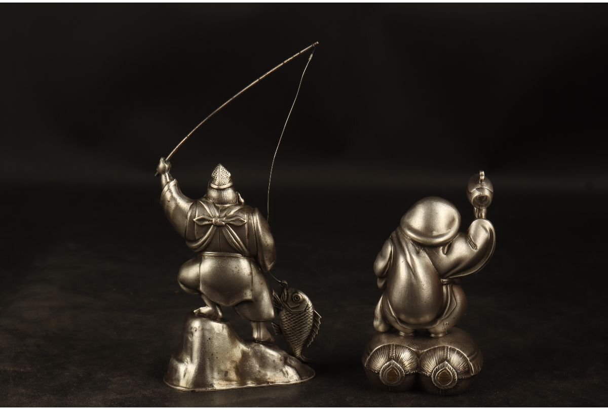 Yahoo!オークション - [URA]純銀刻印有/恵比須天大黒天置物/総重量147g...