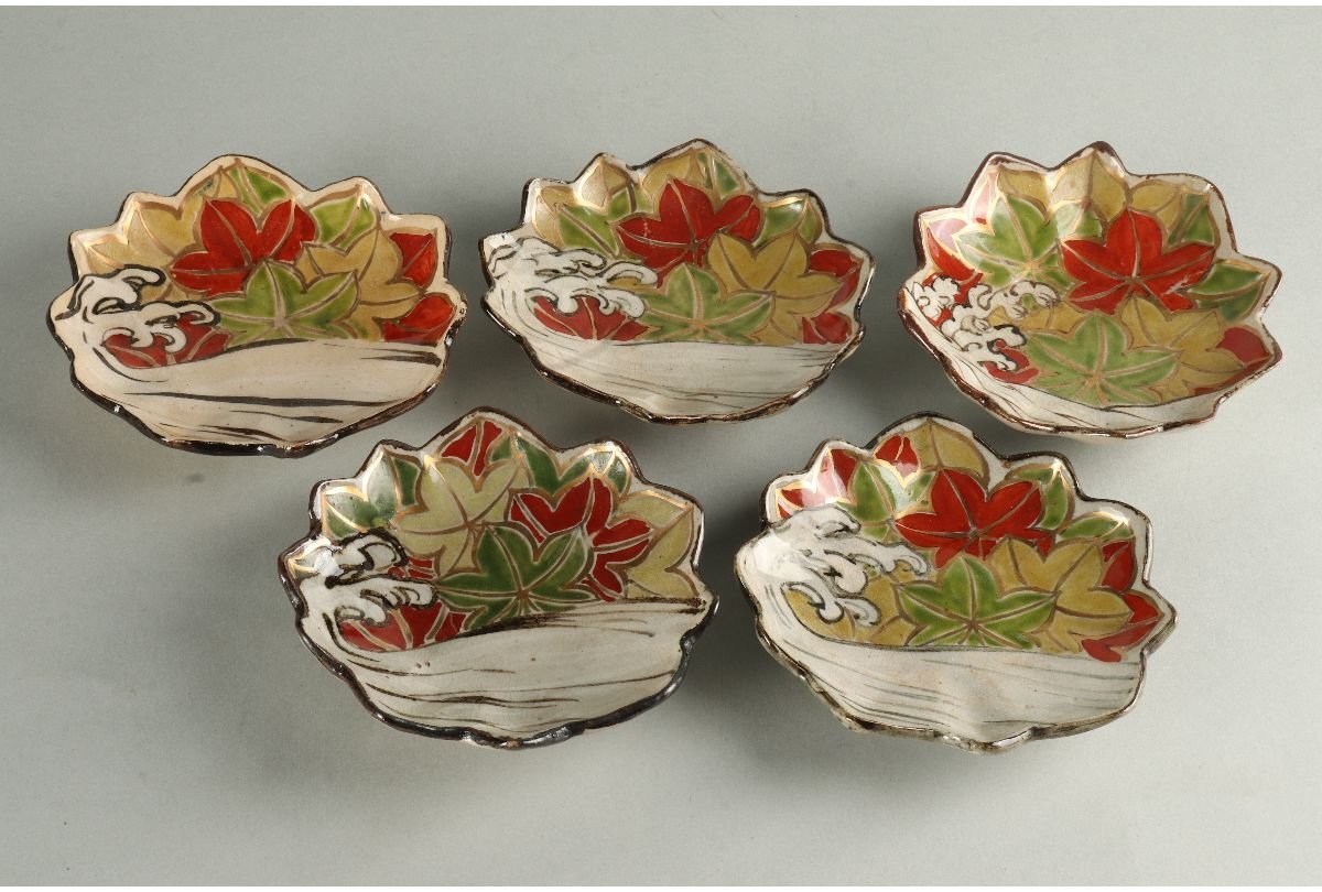 Yahoo!オークション - [URA] 尾形乾山 造/色絵紅葉文銘々皿5客/17-7-32...