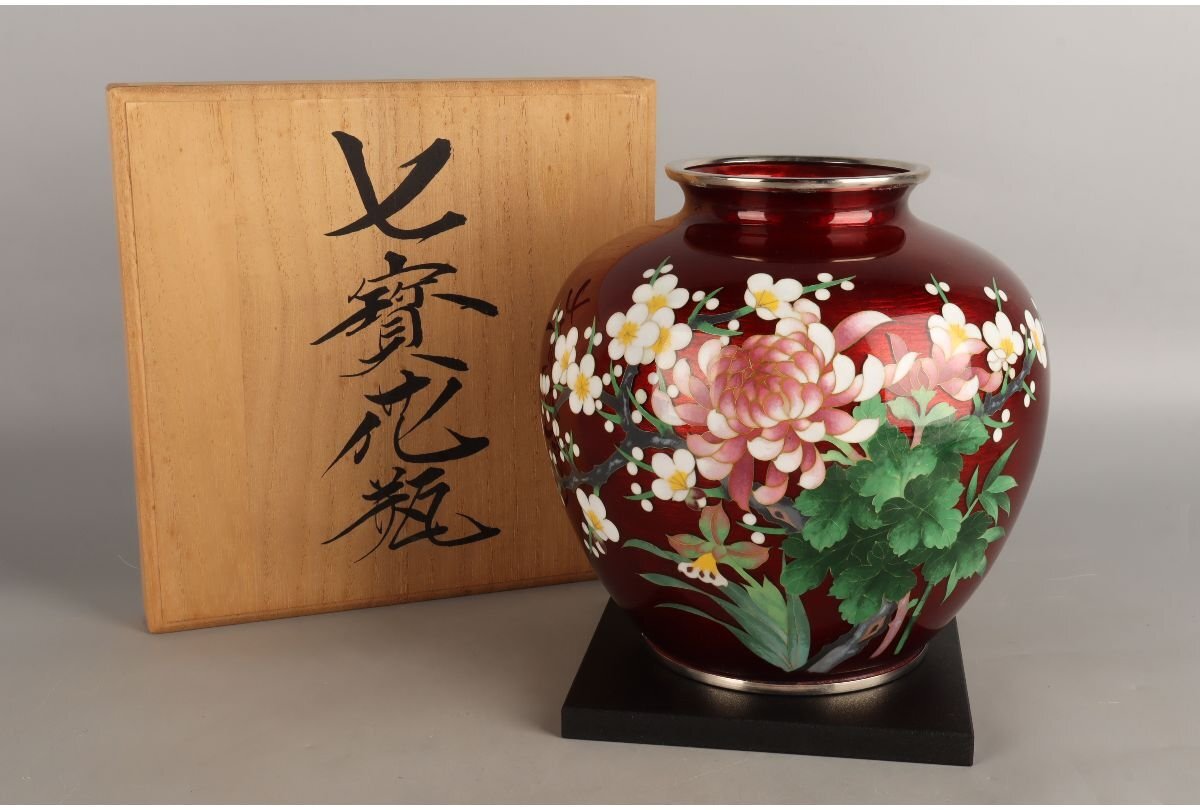 Yahoo!オークション - [URA]四君子図七宝花瓶/重さ約1.6kg/共箱/10-7-1...