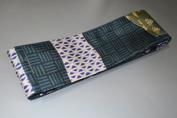 Yahoo!オークション - 壱水3759 男角帯 本絹西陣織К羽二重の染物 黒青...