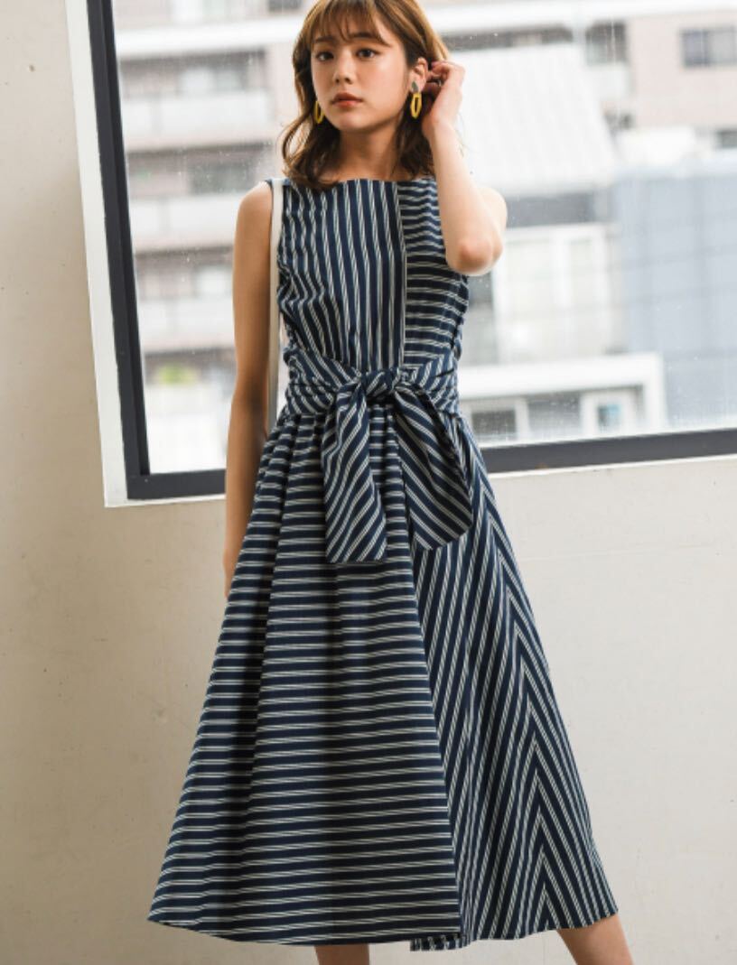 Yahoo!オークション - 【美品】Andemiu ストライプXボーダーワンピー...