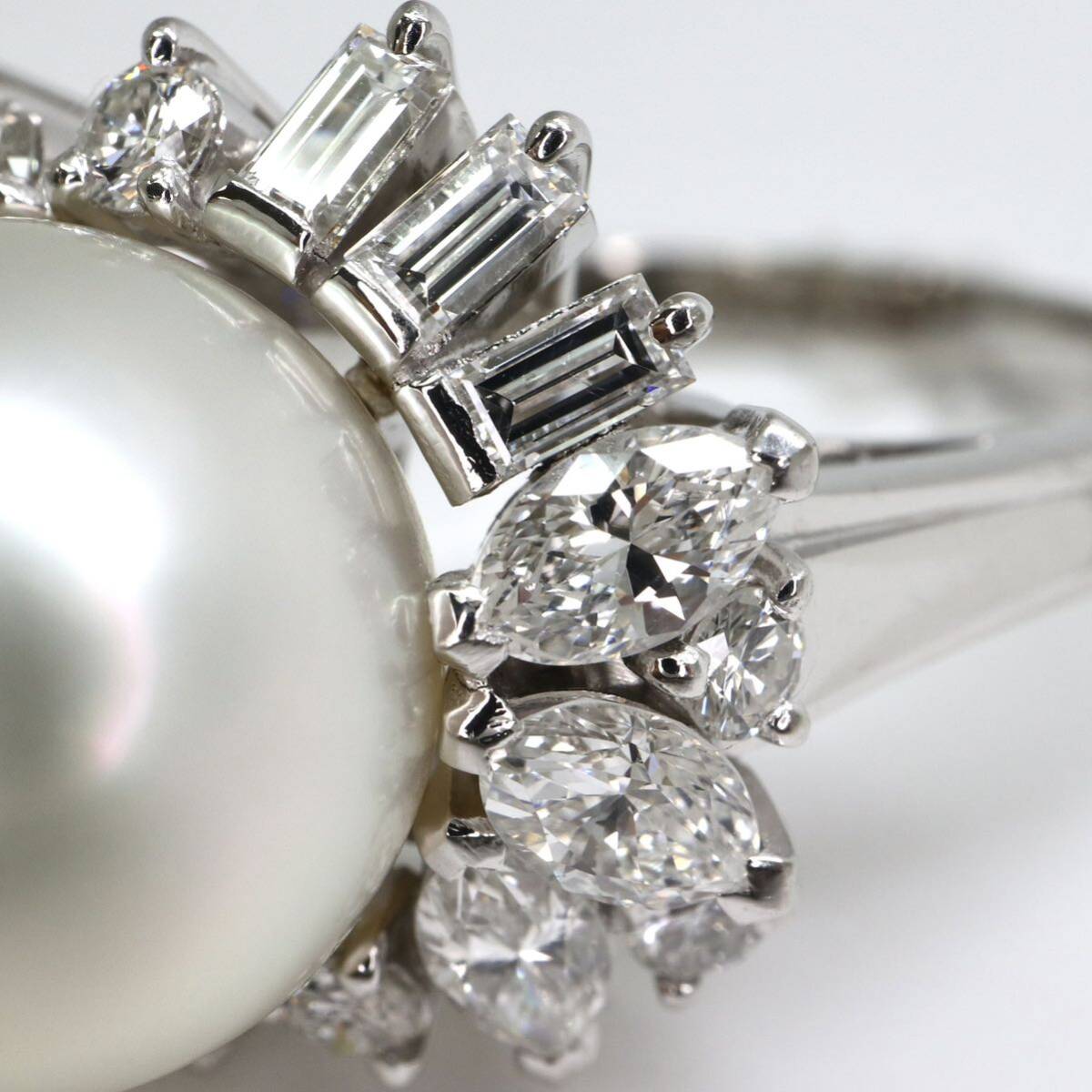 Mikimoto ミキモト Pt900 天然ダイヤモンド 南洋白蝶真珠リング U 約9 4g 約13 5号 パール Pearl Diamond
