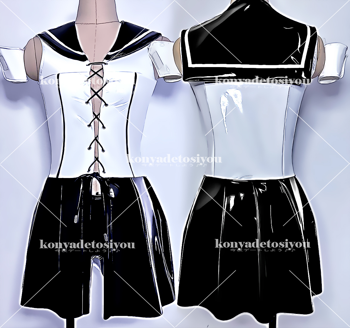 日本代購代標第一品牌【樂淘letao】－LJH24064黒L-XXL 超光沢 セクシー 前開き セーラー風 コスプレ衣装 メイド服 JK 制服 仮装 キャバ嬢 アニメ変装 イベント コスチューム