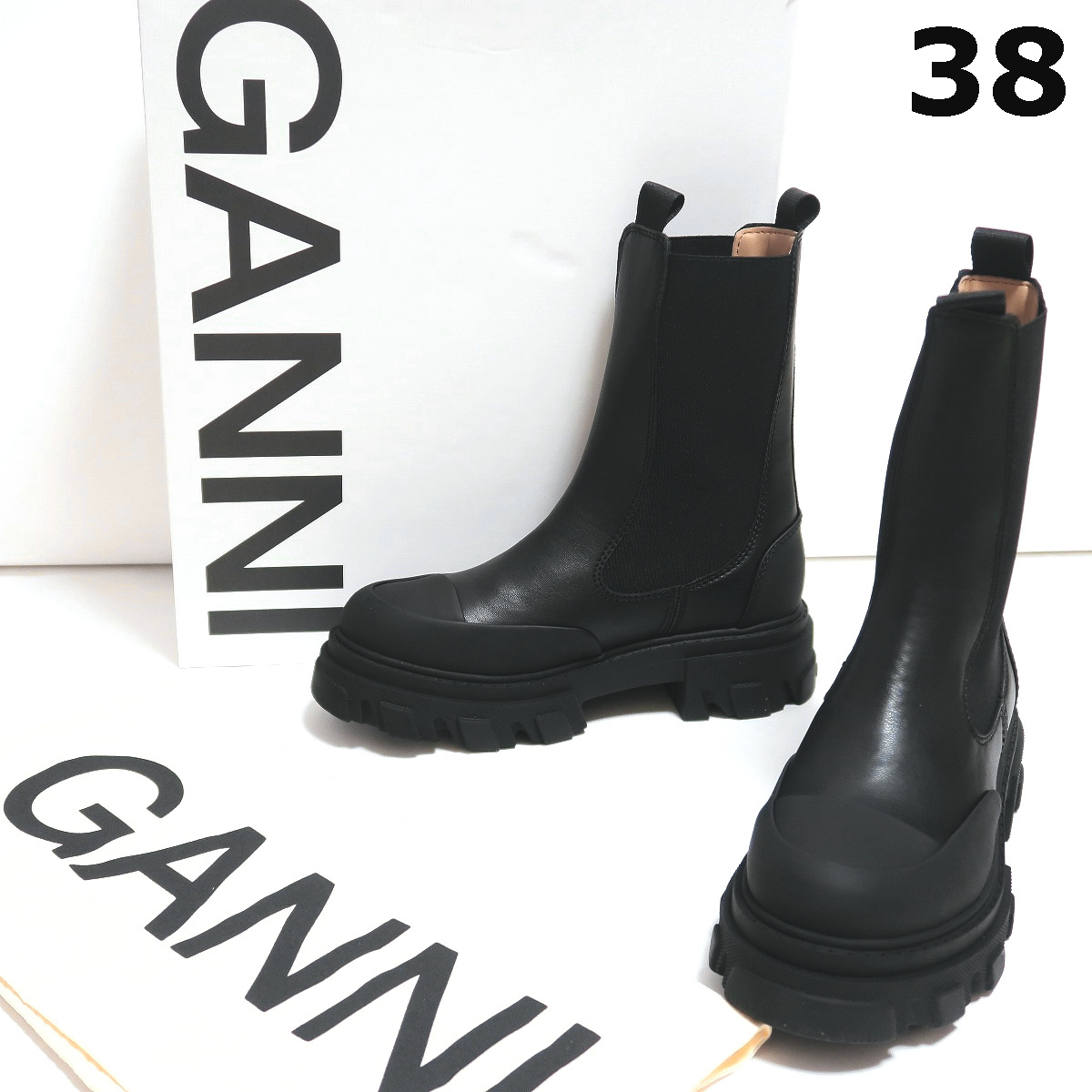 Yahoo!オークション - 38 新品 GANNI レザー チェルシー ブーツ サイド...