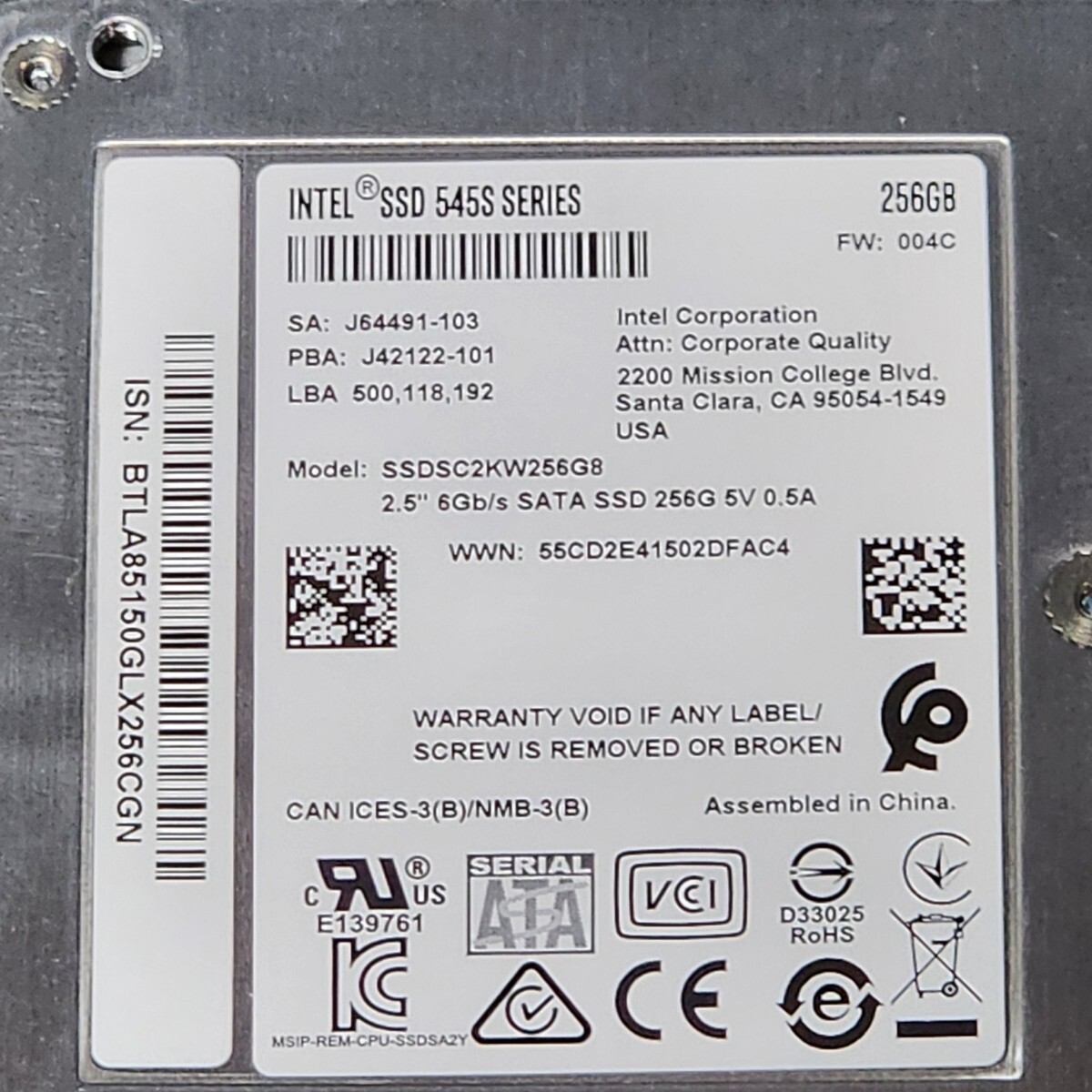 INTEL SSD 545S SERIES(SSDSC2KW256G8) 256GB SATA SSD 正常品 2 INTEL SSD 545S SERIES(SSDSC2KW256G8) 256GB SATA SSD 正常品 2